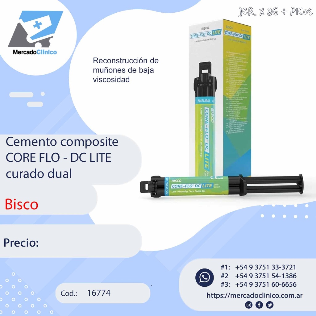 Cemento composite CORE FLO - DC LITE curado dual - BISCO | Mercado Clinico